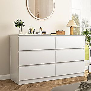 Vibe & Dine 6 Drawer Double Dresser, Modern Chest of Drawers with Wide Storage for Closet, Bedroom, Living Room
