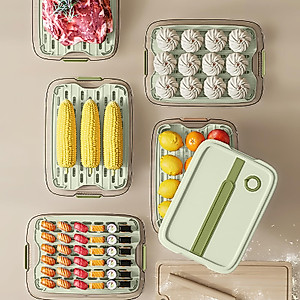 Food Storage Container for Fridge,4-Layer Lunch Meat Container for Refrigerator, Plastic Food Containers with Drain Plate and Lid, Food Storage Boxes with Lid for Fruits, Vegetables, Meat (Green)