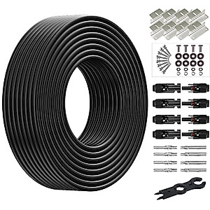 Temank 10AWG Solar Extension Cable 100Ft Black + 100 Ft Red, 10 Gauge Solar Panel Cables Wire 100 Ft with 8 Pairs 1500V Solar connectors and 2 Sets of Z Brackets