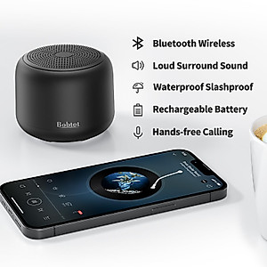 Bobtot Portable Bluetooth Speakers with Strap Easy to Carry, Wireless IPX5 Waterproof Mini Speaker with Loud Stereo Sound, 20 Hours Playtime, Rechargeable Battery, Built-in Microphone, Black