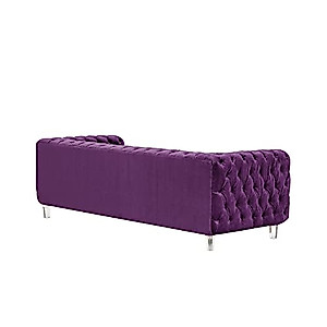 Iconic Home Modern Contemporary Tufted Velvet Down-Mix Cushons Acrylic Leg Sofa, Purple