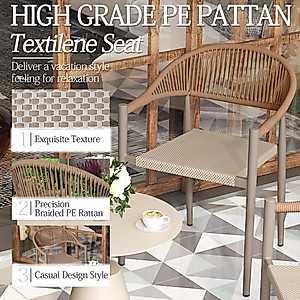 TWT Patio Chairs Set of 4 Outdoor Stackable Dining Chairs for All Weather, Breathable Textilene Garden Outdoor Furniture for Backyard Deck, Light Brown