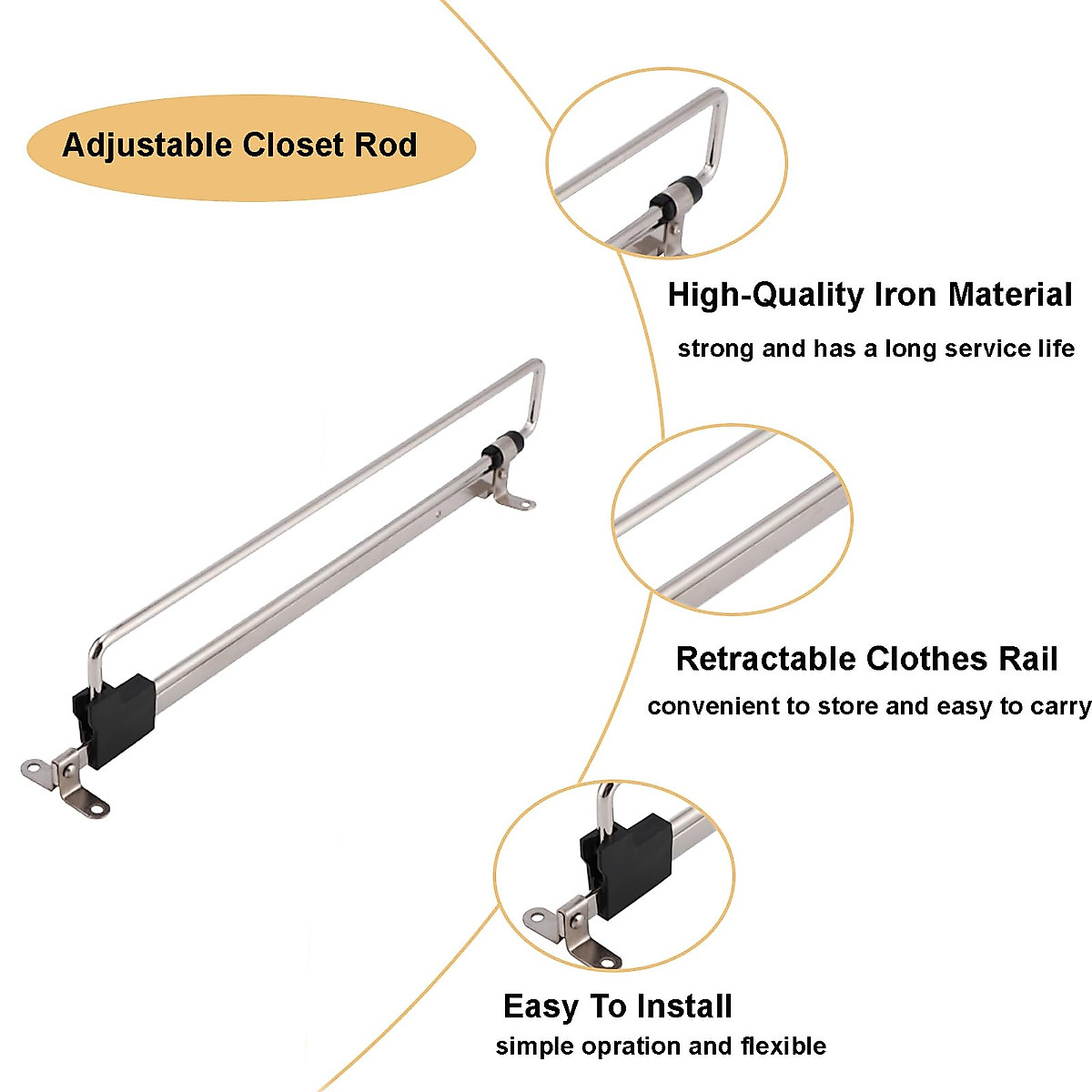 Adjustable Closet Rod, Retractable Closet Pull Out Rod Wardrobe Clothes Hanger Rail Towel, Extending Rail Pull Out Hanger Closet Valet Rod Rail Sliding, Storage Organiser(16 Inch)