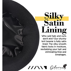 Olivia Sylx Cuffed Satin Lined Beanie for Women - Satin Lined Winter Hat - Beanie with Satin Lining - Satin Lined Hats Black