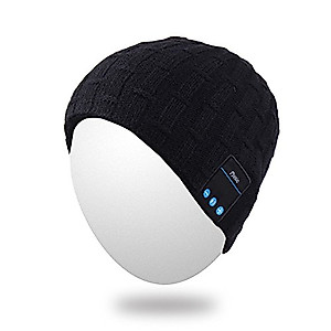 Rotibox Washable Winter Men Women Hat Bluetooth Beanie Running Cap w/Wireless Stereo Headphones Mic Hands Free Rechargeable Battery for Cell Phones,iPhone, iPad, Android,Laptops,Tablets,Gifts - Black