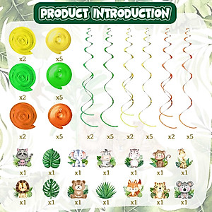 35Pcs Jungle Animals Hanging Swirl Wild One Party Birthday Decor Jungle Safari Animal Themed Wild One Birthday Party Swirls Streamers Supplies for Baby Shower Decorations