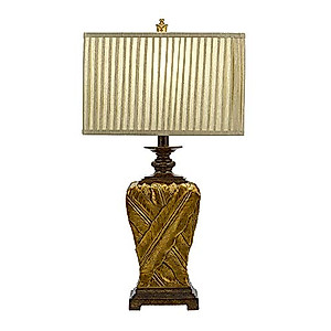 Catalina 21908-000 Traditional 3-Way Wrapped Leaf Table Lamp and Rectangular Pleated Fabric Shade, 32", Antique Gold