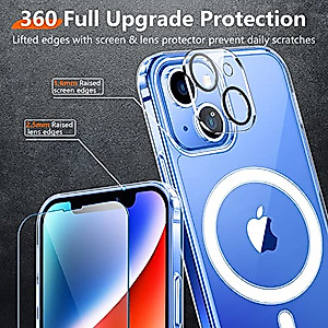 Red2Fire Magnetic for iPhone 15 Plus Case for iPhone 14 Plus Case Clear, [Compatible with Magsafe][2X Glass Screen Protector+Camera Lens Protector][Not Yellowing] Slim Phone Case 6.7 inch - Clear
