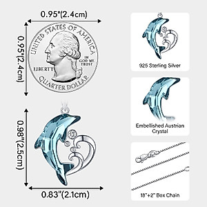 TwoAnts Dolphin Necklace Sterling Silver Dolphin Pendant Necklace with Blue Crystal Dolphin Beach Themes Ocean Wave Jewelry Dolphin Gifts for Women Girlfriend Birthday