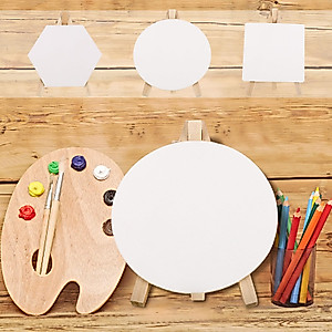 Soaoo 12 Sets 4x4 Inch Mini Canvas and Easel Set Wooden Mini Art Easel Canvas Painting Set with 12 Boxes Watercolor Paint for Kids Teenagers Paint and Sip Art Party Supplies