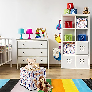 KOBLEN Sports Baseball Ball Square Storage Basket Collapsible Storage Box Clothes Basket 13x13 Inch Large Cube Storage Bin With PU Leather Handle for Home Office Closet Shelves