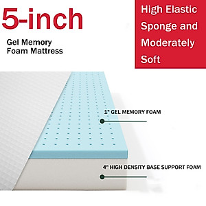 Full Mattress 5 Inch Gel Memory Foam Mattress for Cool Sleep Pressure Relief Breathable Cover Mattress Medium Firm Full Size Mattress in a Box Cooling Gel Infused Bed Mattresses, White