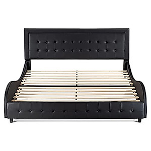 HOOMIC King Size Platform Bed Frame with Adjustable Headboard, Upholstered Bed, Mattress Foundation, Wood Slat Support, No Box Spring Needed, Easy Assembly, Black