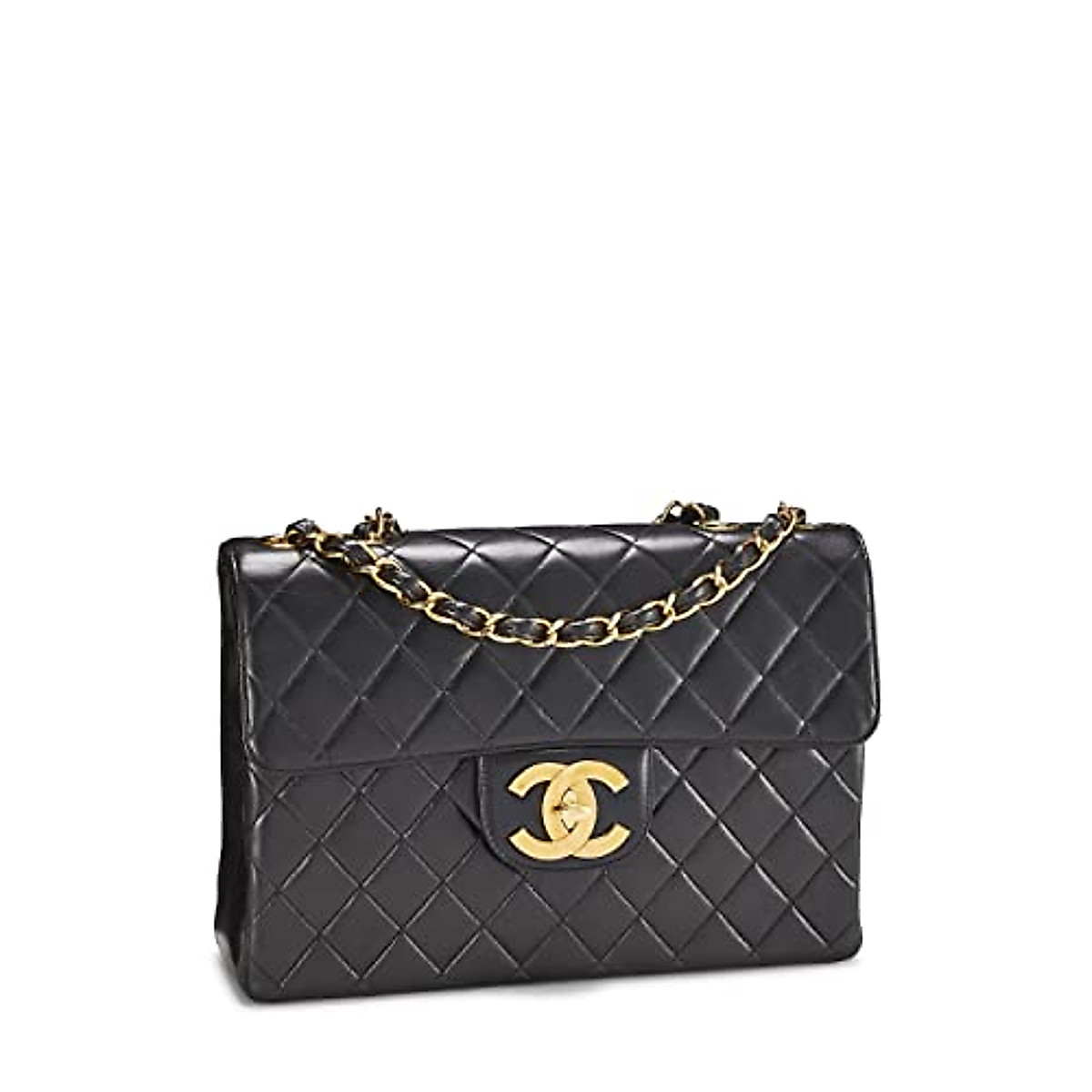 CHANEL, Pre-Loved Black Quilted Lambskin Half Flap Jumbo, Black