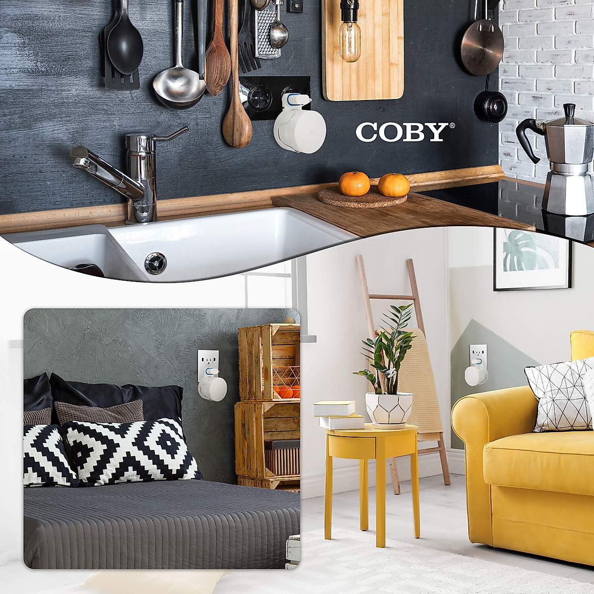 COBY WiFi Wall Outlet Mount Holder, Compact Cable Management Case, No More Tangled Cords! - White