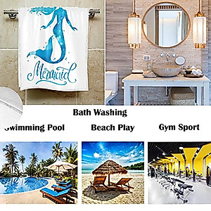 Pfrewn Mermaid Girl Hand Towels 16x30 in Fish Scales Bathroom Towel Soft Absorbent Ocean Sea Underwater Summer Small Bath Towel Kitchen Dish Guest Towel Home Bathroom Decorations