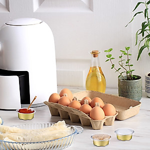 150 Pcs Baking Cups with Lids, 1.6 oz Muffin Cupcake Liners Aluminum Foil Mini Cake Pans Small Disposable Ramekins Flan Containers with Lids for Weddings, Birthday, Various Holiday (Gold)