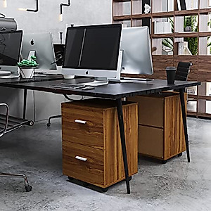 Maxtown 2 Drawer Mobile File Cabinet, Mobile lateral File Cabinet with Storage, Wood Filing Cabinet Under Desk, Printer Stand with Rolling, Teak