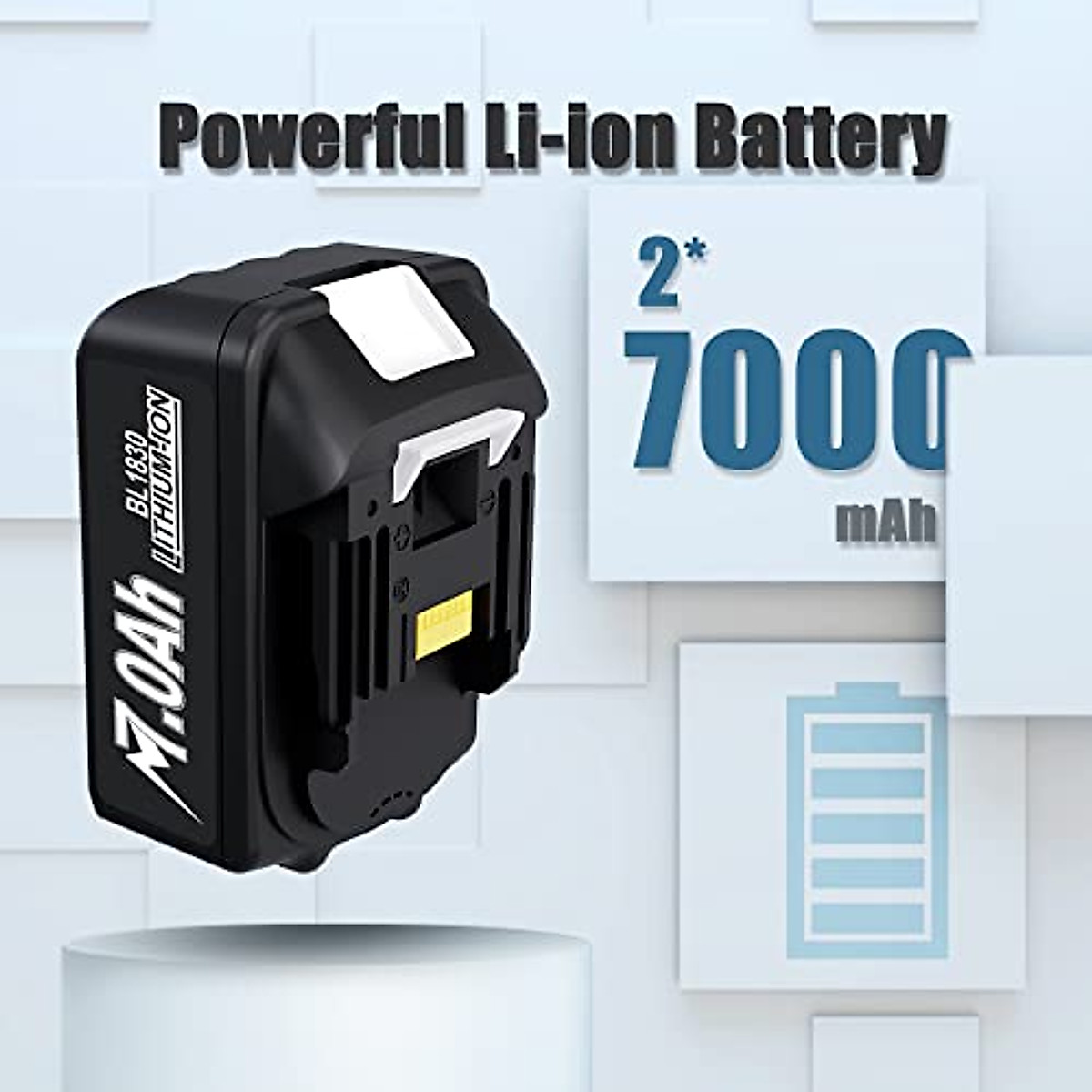 TURPOW 7.0Ah Replacement for Makita 18V Batteries BL1815 BL1830 BL1840 BL1850 BL1860 194205-3 LXT-400 for Makita 18Volt Batteries LXT Lithium ion Cordless Power Tools with 2 Packs Wall Mount Holder