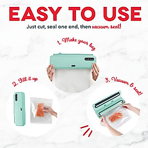 DASH SuperSeal™ Vacuum Sealer for Food Storage and Sous Vide, Perfect for Preserving Fresh Ingredients, Single Use & Reusable Bags and Cutter Included - Aqua