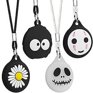 AirTag Holder for Kids [ 4 Pack ] Cute Cartoon Air tag Necklace Keychain for Kids & Adults, Soft Silicone Cover for AirTags with Key Ring - Black
