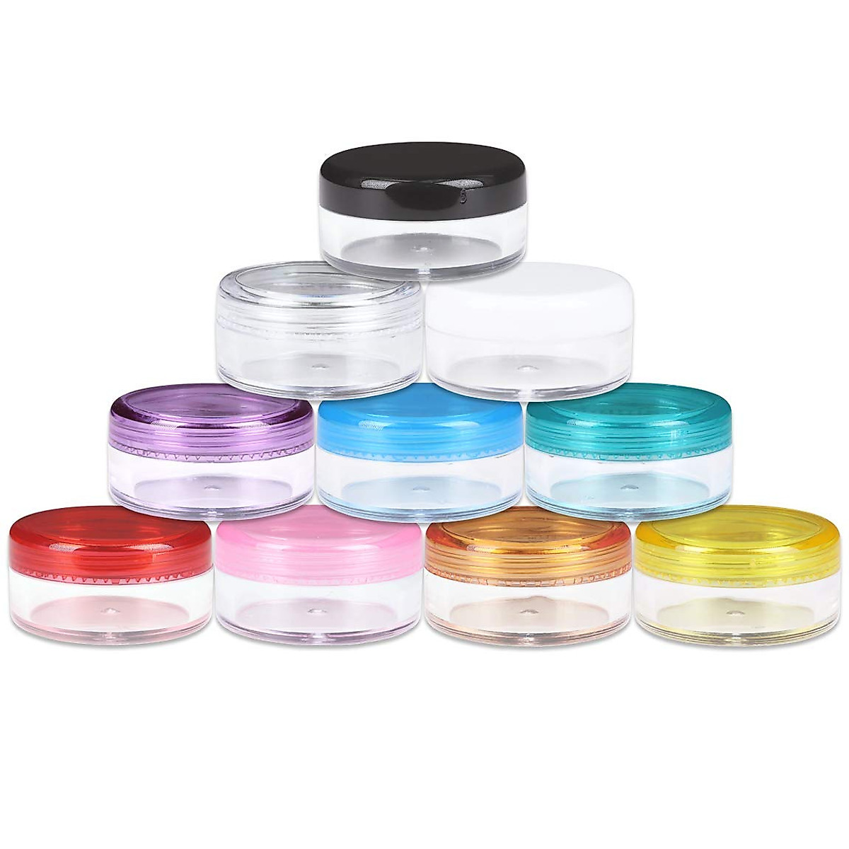 Beauticom® 10 Pieces 5G/5ML Empty Container Jars with MultiColor Lids for Makeup Cosmetic Samples, Small Jewelry, Beads, Nail Charms and Accessories