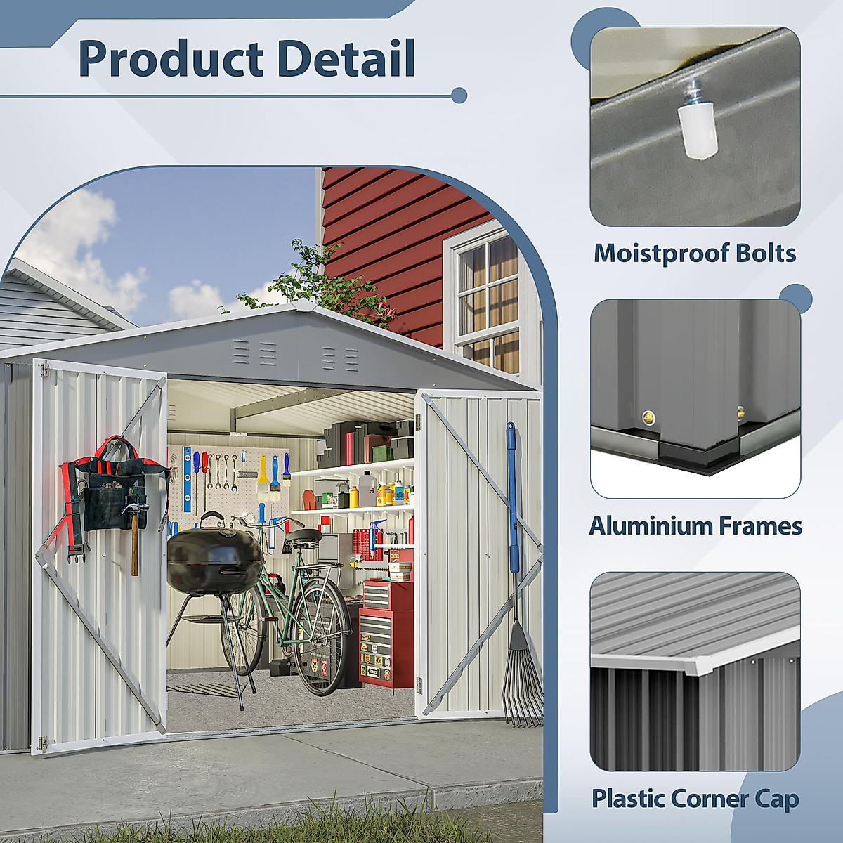 Backyard Shed,10 X 8 Ft Large Metal Tool Sheds, Heavy Duty Storage House with Sliding Doors with Air Vent for Backyard Patio Lawn to Store Bikes, Tools, Lawnmowers Dark Grey