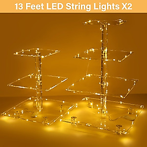 Cupcake Stand with LED String Light, Acrylic Cupcake Display Stand 4 Set Holds More Than 100 Cupcakes,Cupcake Tower Holder for Wedding, Baby Shower, Party Christmas Decoration