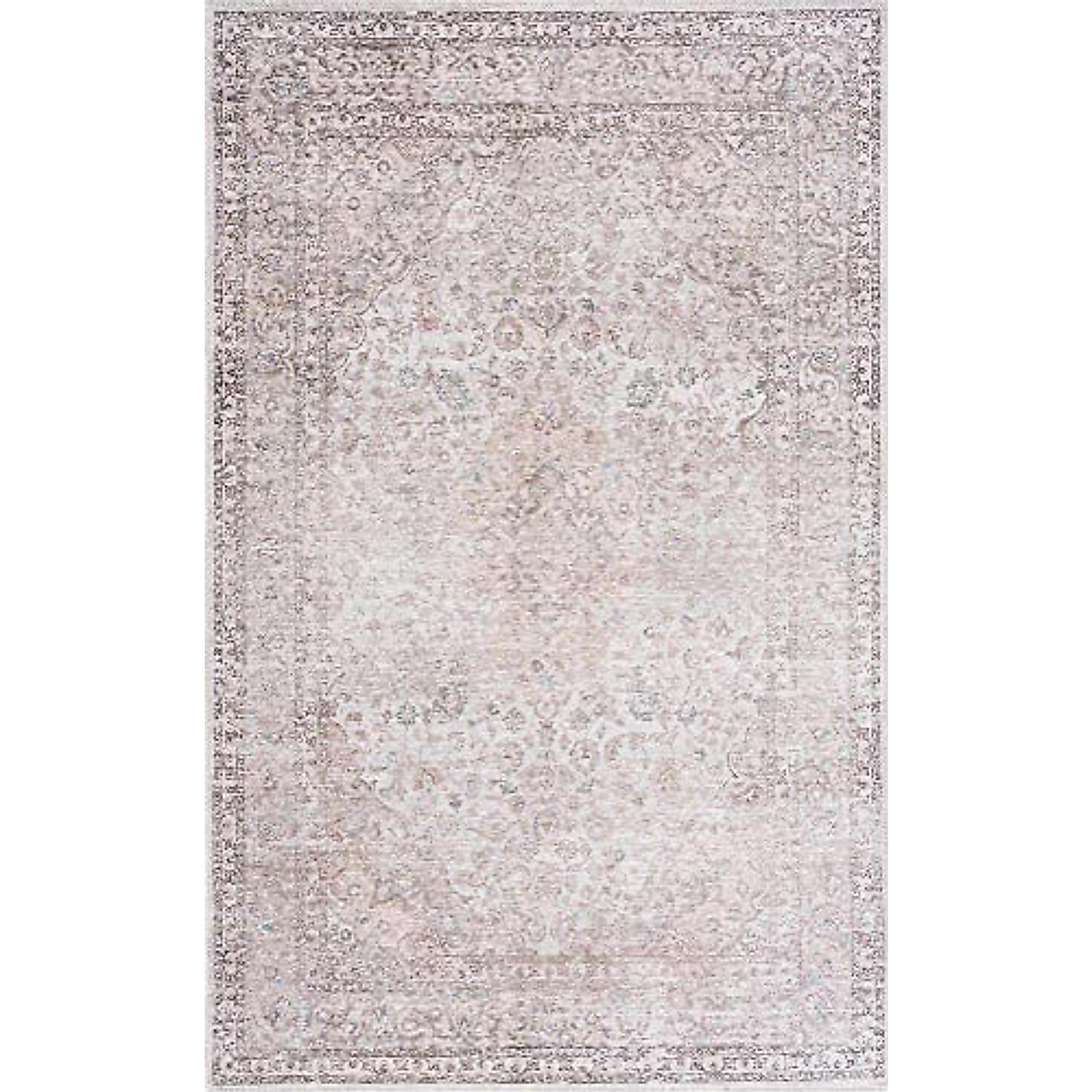 Hauteloom Holi Collection Antebi - Machine Washable Oriental Persian Living Room Kitchen Bedroom Dining Room Area Rug - Neutral Vintage Distressed Boho Style - Beige, Brown, Cream - 7'10"x10'3"