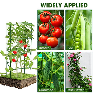 MQHUAYU 3 Pack Tomato Cages, Square Tomato Plant Stakes Support Cages Trellis for Garden Climbing Vegetables Flowers Fruits (3 Pack - Extra Bold)