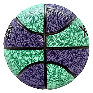 XEDGE Basketball Size 5/6/7 Composite Leather Street Basketball Indoor Outdoor Game Ball with Needle,Pump and Carry Bag (Green & Purple, Size 6)