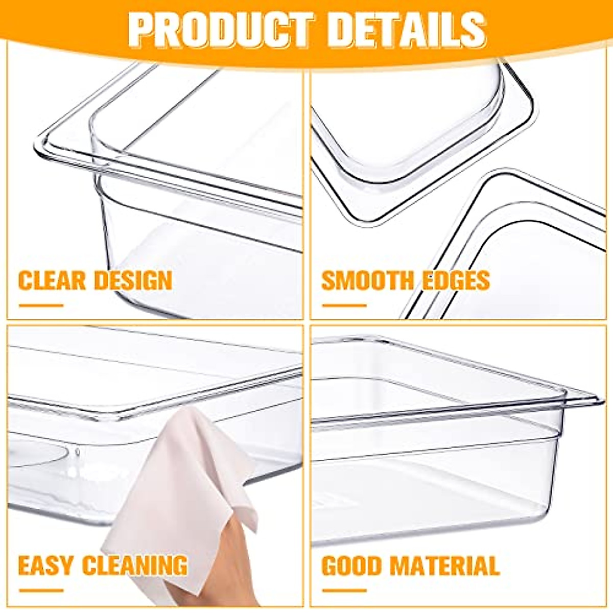 Mumufy 10 Packs Plastic Clear Food Pan 1/1 Size Stackable Polycarbonate Pan with Capacity Indicator Restaurant Commercial Hotel Pans for Fruits Vegetables Beans Corns (4)