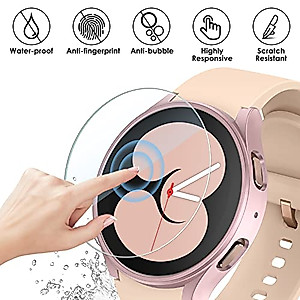 KIMILAR [5+5 Pack] Galaxy Watch 5/Galaxy Watch 4 Screen Protector Case 40mm, Anti-Fog Tempered Glass and Hard PC Protective Bumper Compatible with Samsung Galaxy Watch 5 40mm and Galaxy Watch 4 40mm