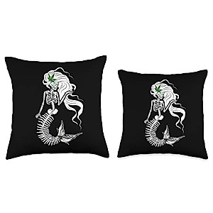 Mermaid Weed 420 Gifts Mermaid Skeleton Smoking Weed Cannabis Marijuana Stoner 420 Throw Pillow, 18x18, Multicolor