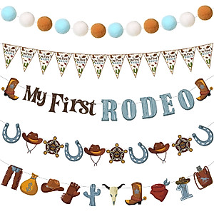 Peryiter My First Rodeo Decorations Boy Cowboy 1st Birthday Party Decorations 5 Pieces My First Rodeo Banner Cowboy Baby Shower Decorations for Boy Rodeo Birthday Party Supplies