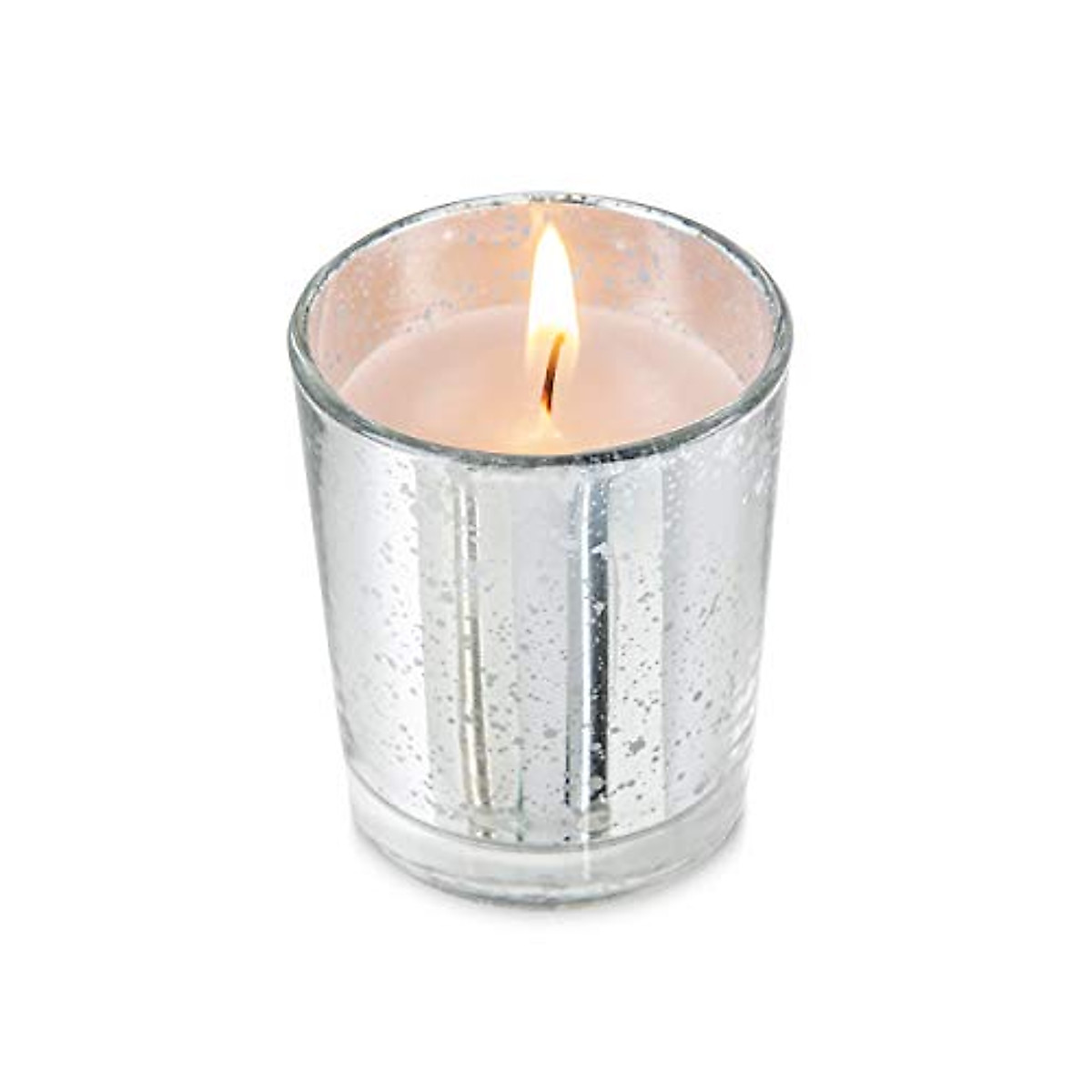 KISCO CANDLES Votive Candles with Holders 24-Pack 10 Hours | Silver Decorative Glass Home Décor | Beautiful Living Room, Kitchen, Bathroom Lighting | Long-Lasting Wax