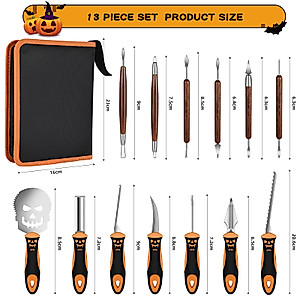 YUYUNLOMN Halloween Pumpkin Carving Tool kit, 13-Piece Professional Stainless Steel Pumpkin Cutting & Carving Set with 10 Templates, Carrying Bag - Perfect for Family Fun Time During Halloween