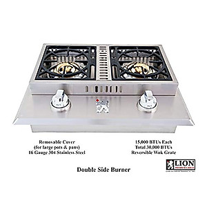 Lion Premium Grills 32-Inch Natural Gas Grill L75000 and Double Side Burner with Lion Door and Drawer Combination Unit with 5 in 1 BBQ Tool Set Best of Backyard Gourmet Package Deal