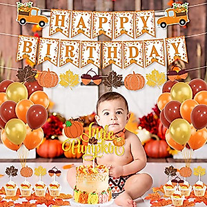 K KUMEED Little Pumpkin Party Decorations, Happy Birthday Pumpkin Banner Maple Leaves Cake Topper Latex Balloons for Fall Theme Baby Shower Birthday Decorations Party Supplies