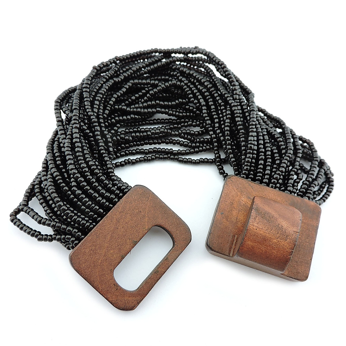 Coiris Wooden Beaded Bangle Bracelets for Women Boho Chunky Beaded Strand Bracelets Bohemian Summer Beach Bracelet Jewelry for Women (BR1167-pure black)