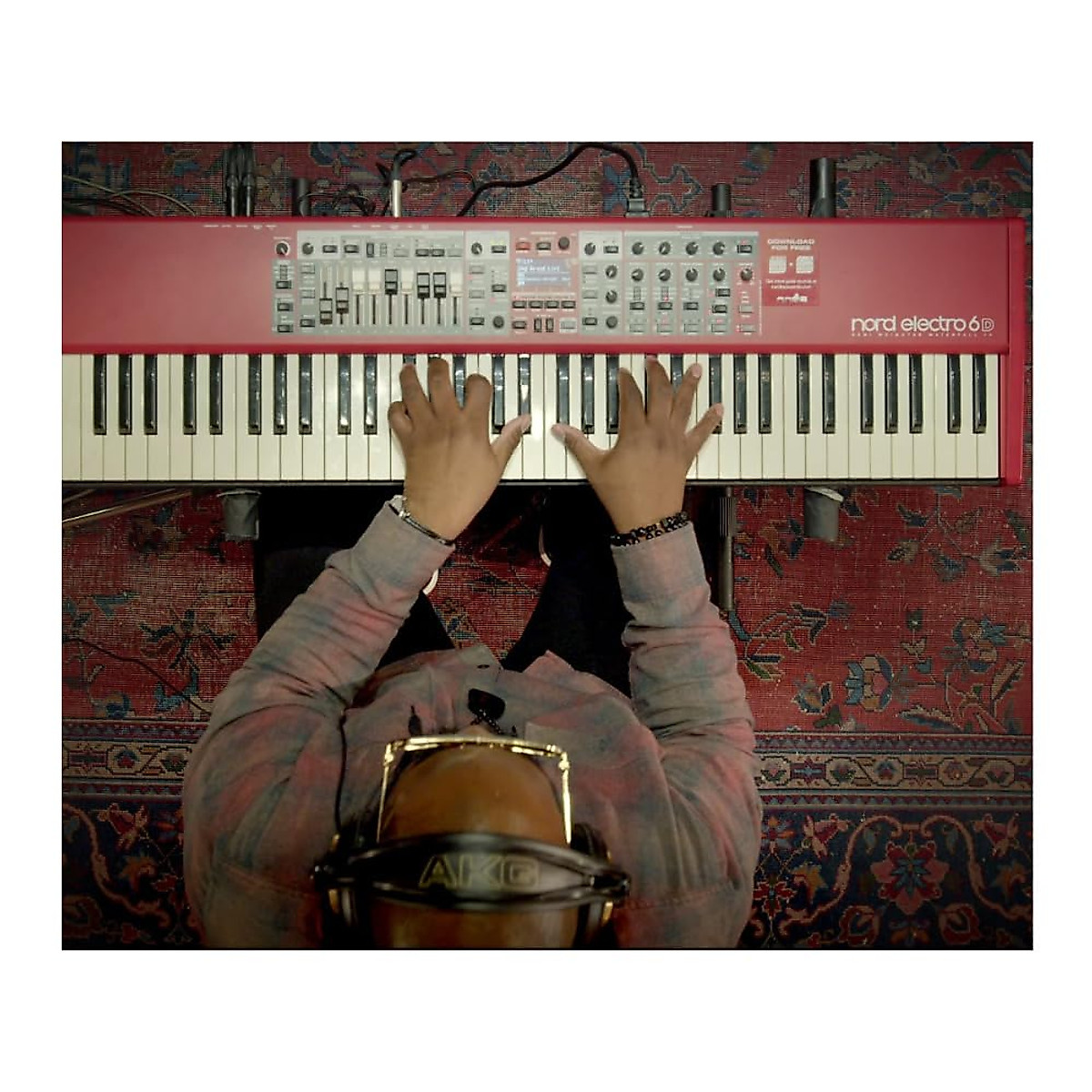 Nord Electro 6D 73 73-Note Semi-Weighted Waterfall Keybed Bundle with Adjustable Keyboard Stand, Adjustable Double X Bench, Sustain Pedal, and Closed-Back Headphones (5 Items)