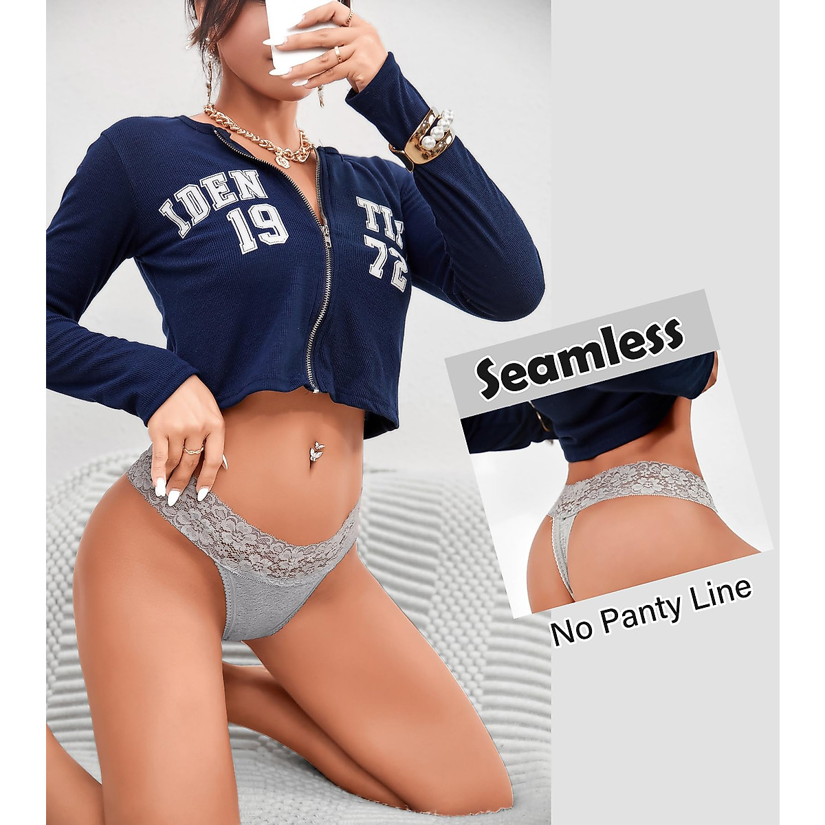 OLIKEME Seamless Thongs for Women, T Back Low Waist See Through Panties Sexy Thong Underwear Cotton Lace Thongs for Women Pack