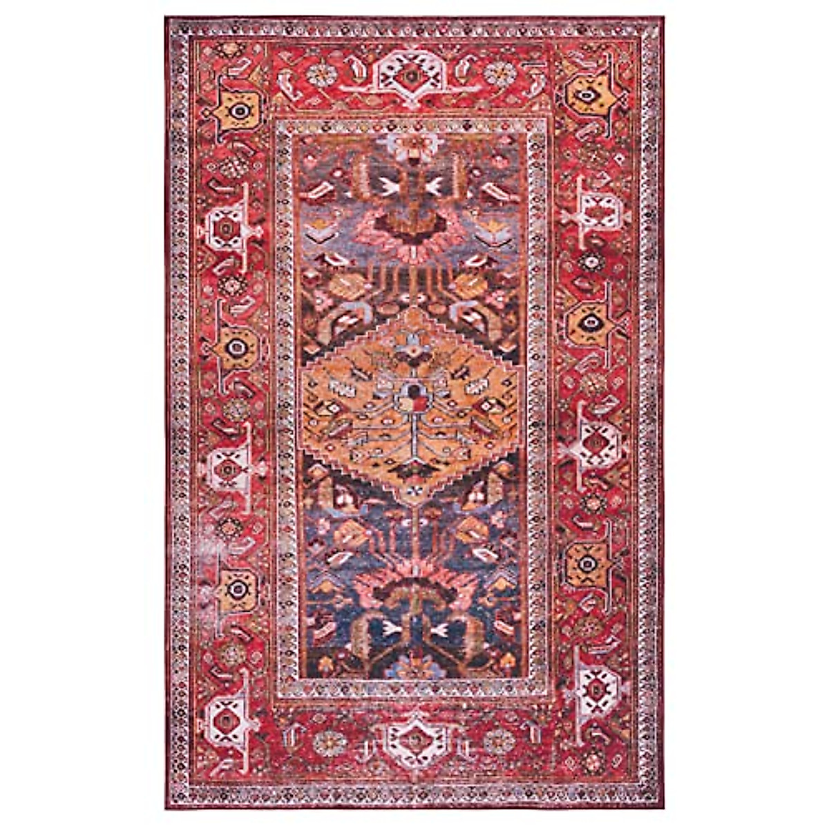 SAFAVIEH Tucson Collection Accent Rug - 3' x 5', Navy & Rust, Boho Persian Design, Non-Shedding Machine Washable & Slip Resistant Ideal for High Traffic Areas in Foyer, Living Room, Bedroom (TSN127N)