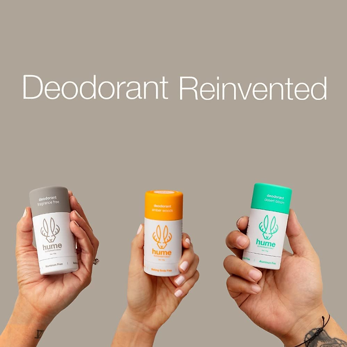 Hume Supernatural Aluminum Free Deodorant for Women & Men - Safe for Sensitive Skin - Probiotic, Plant-Based, Baking Soda Free, Aloe, & Cactus Flower, Anti Sweat, Stain & Odor - Amber Woods, 1-Pack