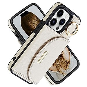 Keallce Case for iPhone 14 Pro 6.1'' 2022, Flip Wallet Case with Card Slots, Ring Stand Holder Kickstand, Folio Leather Protective Phone Cover for Ladies Women Compatible with iPhone 14 Pro 5G, Beige