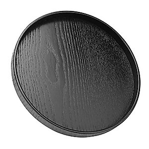 Fdit Wooden Black Round Tea Cup Tray Home Serving Plate (Black)