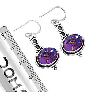 JEWELOPORIUM 925 Silver Earring for Women Silver Earring Copper Purple Turquoise Stone Drop Dangle Solitaire Mothers' Day Gift Costume Jewelry