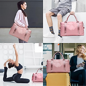 WPODAR Gym Bag for Women, Pink Duffle Bag Tote Bag Shoulder Bag Travel Bag for Women for Plane, Duffle Bag for Swimming Yoga with Dry Wet Separated Pocket for Training