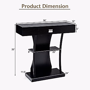 Giantex Narrow Console Table T-Shaped - Behind Couch Table with Drawer, Shelves, Dual Anti-Tipping Kits, Modern Foyer Table, Sofa Side Table for Living Room, Entryway, Hallway, Entry Table (Black)