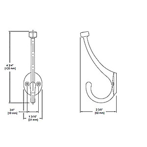 QCAA Zinc Diecast Coat Hook, Flat Black, 5 Pack